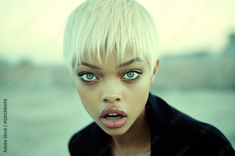 Attractive very amazed mixed-race girl - for ads, print and social apps ...