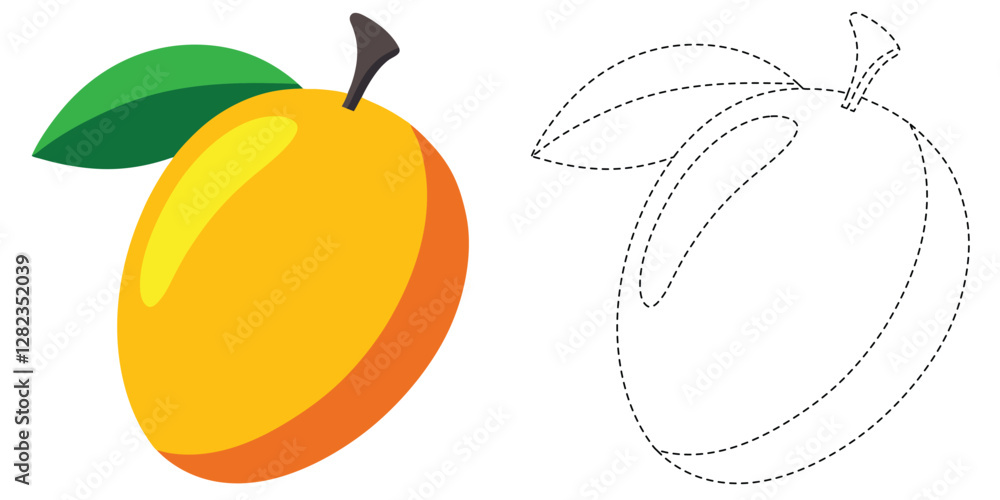 Trace and Color Cartoon Mango. Tracing and Coloring Page Fruits For ...