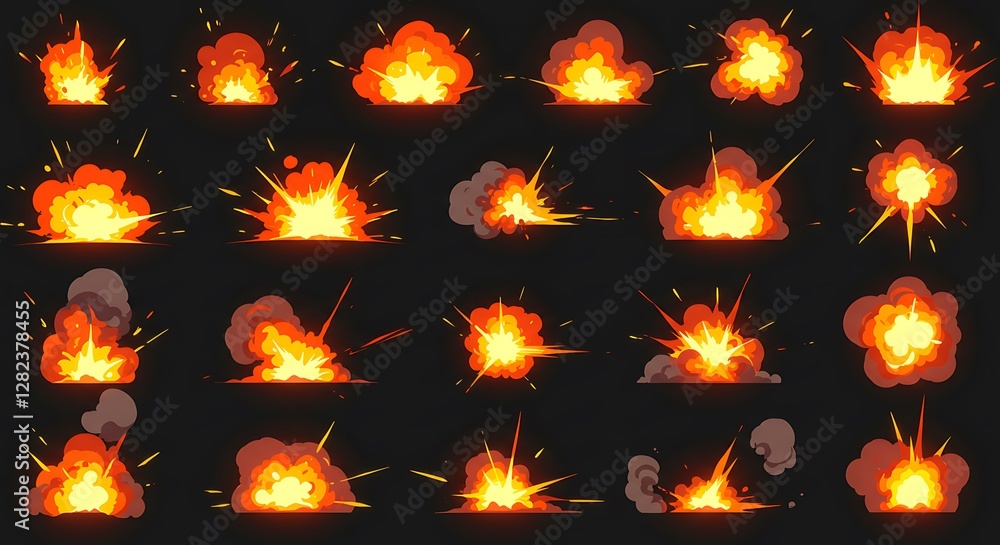 Dynamic cartoon muzzle flash FX animation sprites sheet - power of ...
