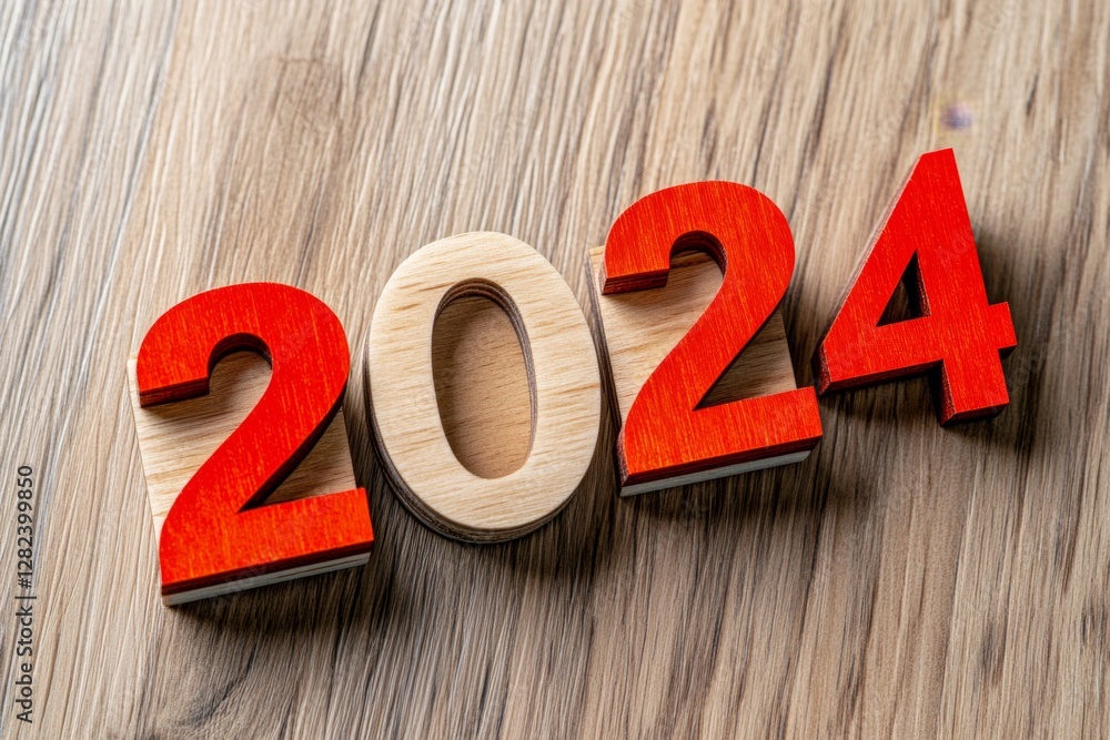 Looking back at the year 2024 concept with wooden chips and inscription ...