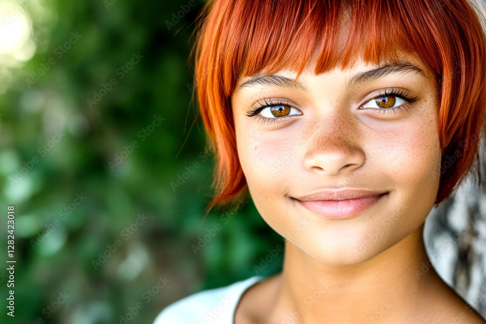 Commercial marketing layout. Stunning smiling mixed-race girl - for ads ...