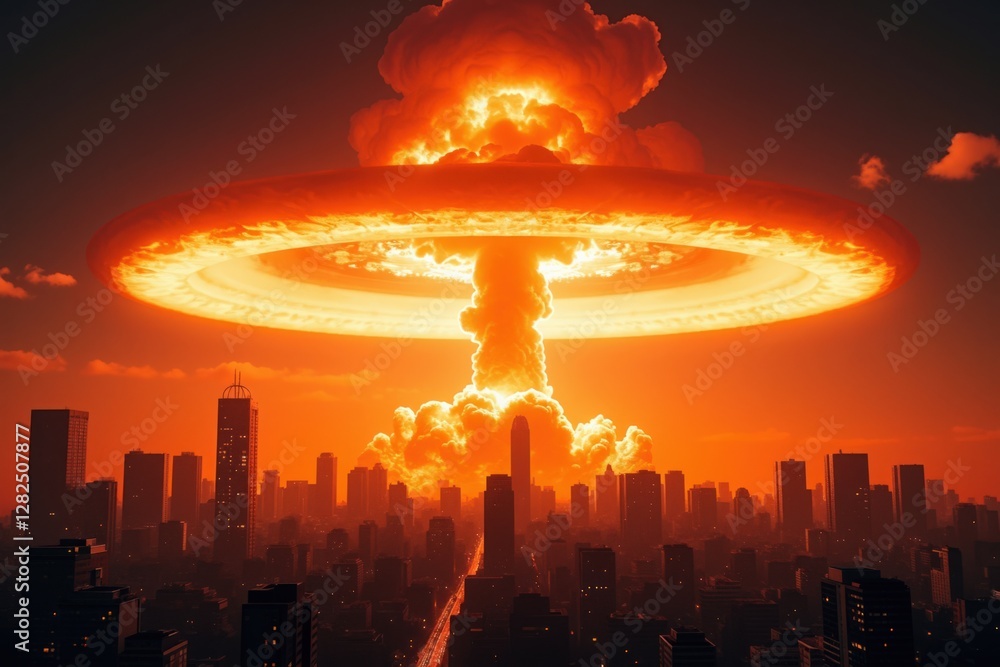 Stock-Illustration „Devastating Nuclear Explosion Above Modern City ...