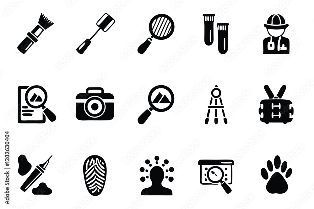 Design A High Resolution Icon Pack Featuring 15 Essential Forensic Science Tools Include