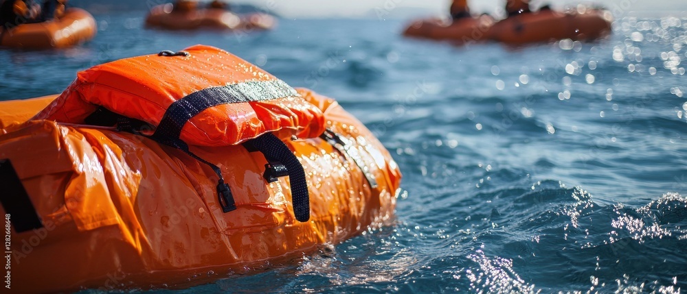 Intense Scene of a Life Jacket Worn by a Person in an Emergency ...