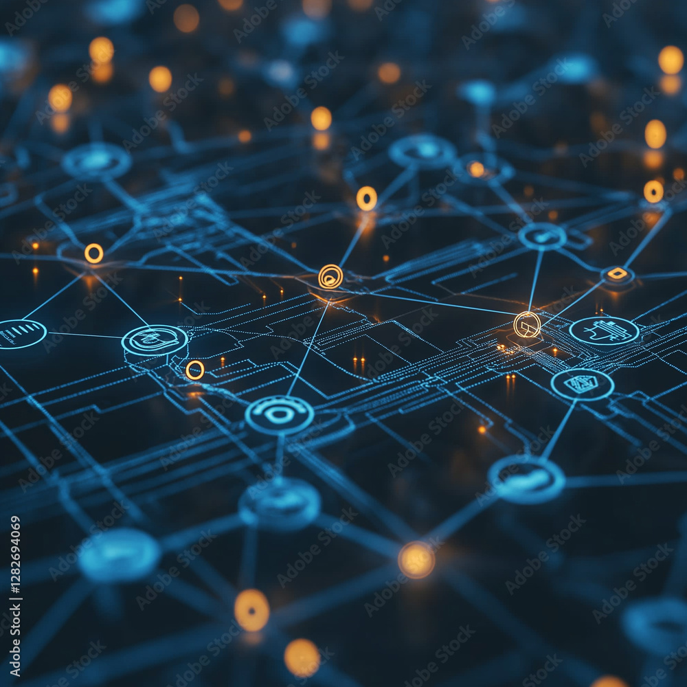 conceptual illustration of a connected IoT world with dynamic data ...