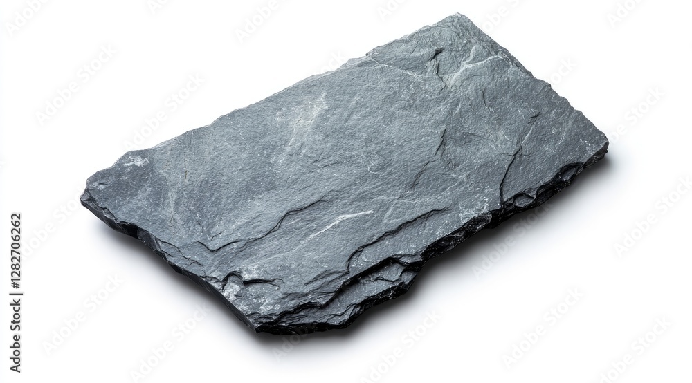 Grey slate slab, isolated, studio, background white, texture Stock ...