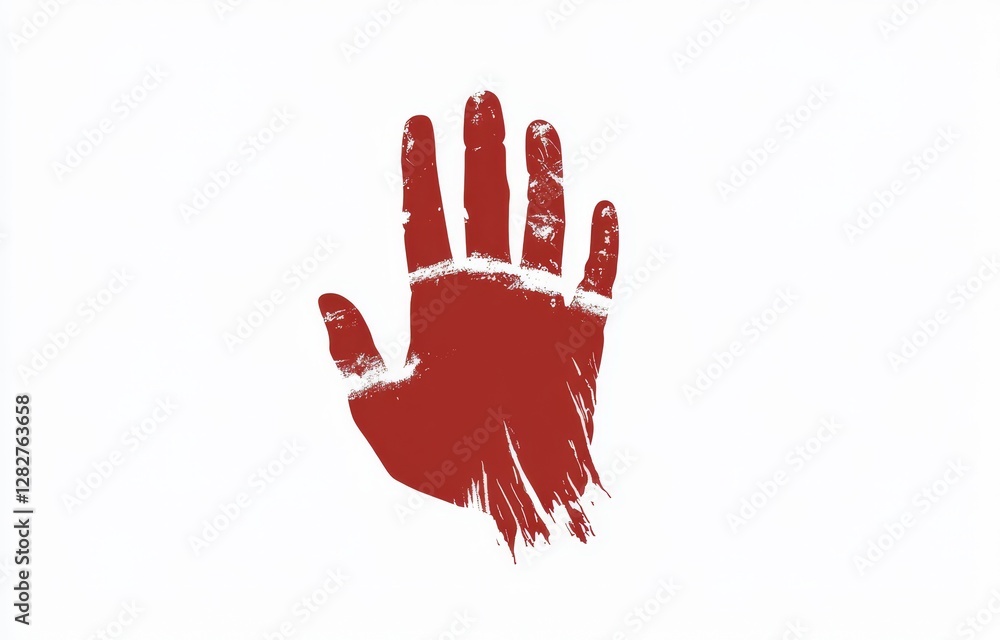 Red handprint on white background, stop symbol, protest, rejection ...