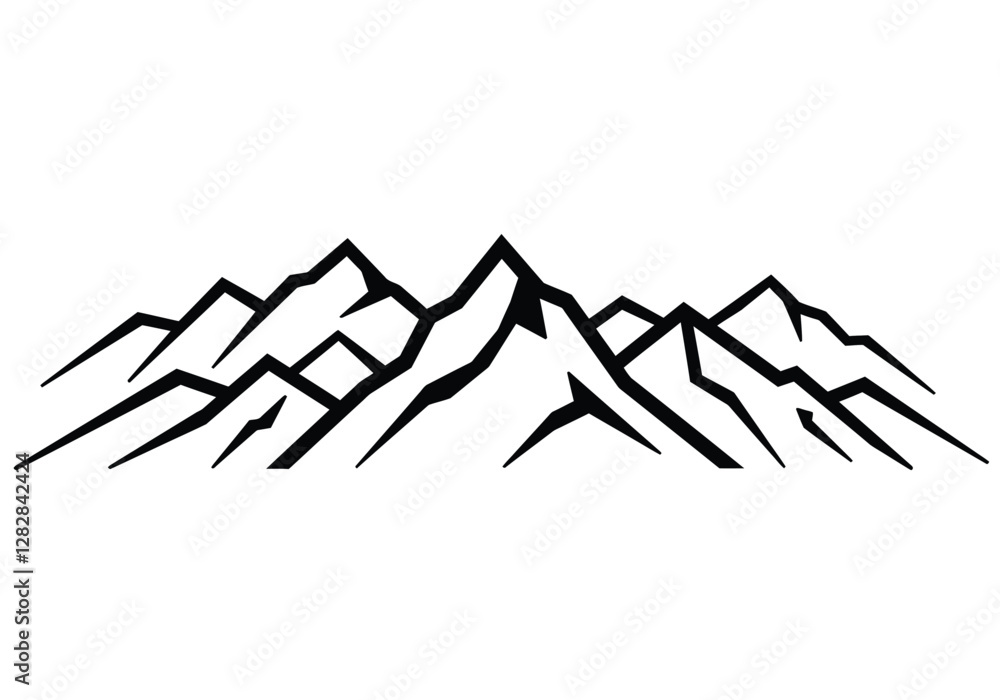Mountains outline clipart. This image shows a stylized, black and white ...