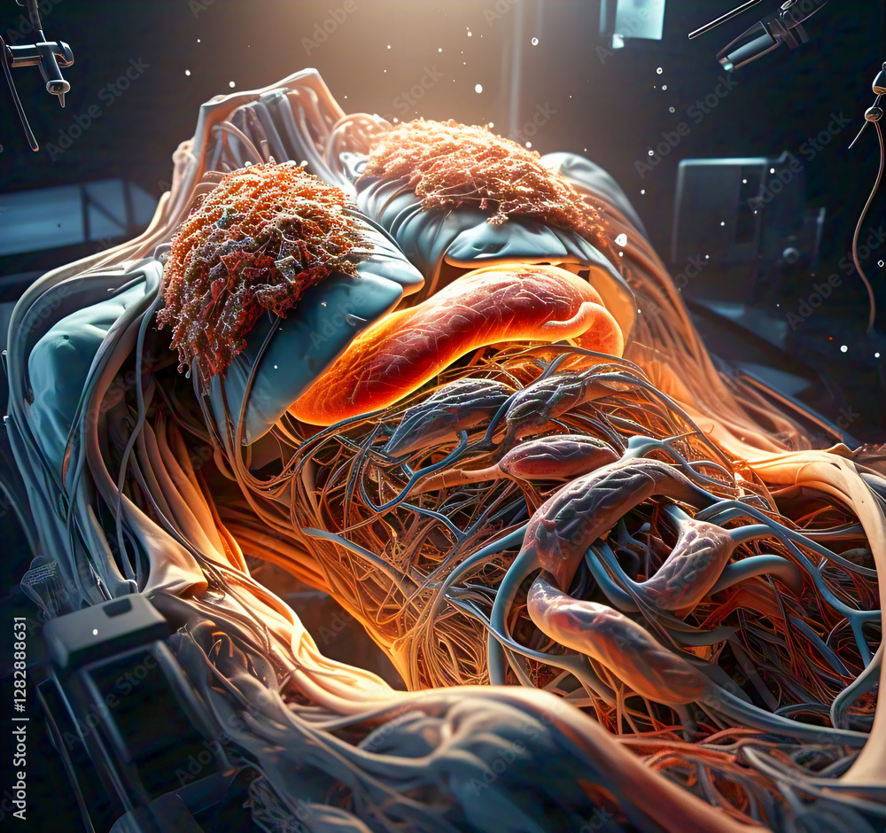 Illustration of Pancreas gland, islets of Langerhans, insulin ...