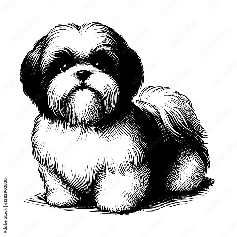 Line art drawing of Shih Tzu dog's ink sketch vector hand drawn ...