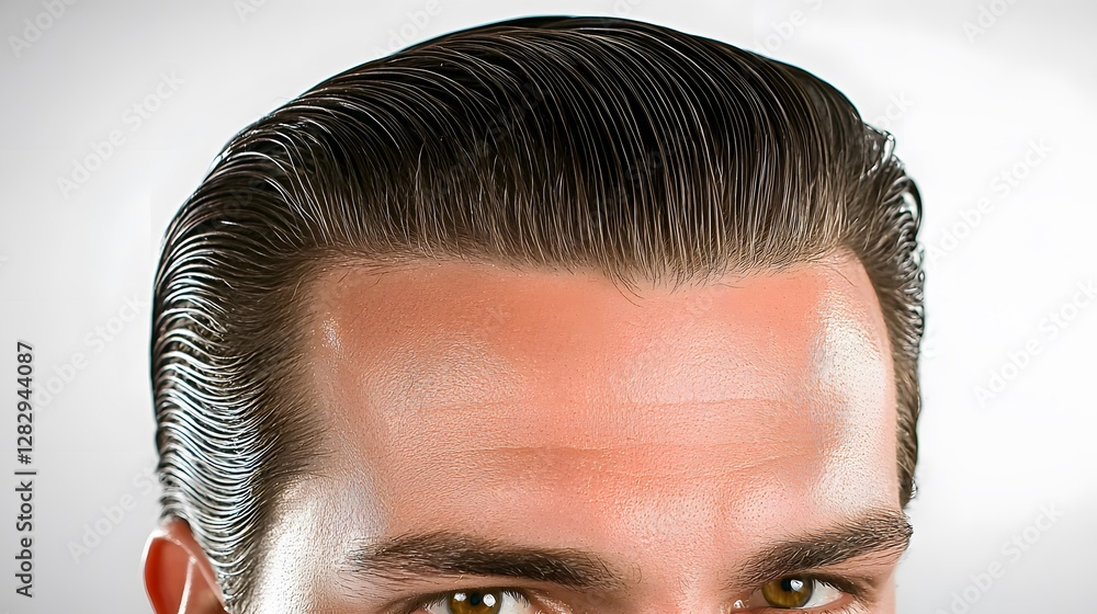 retro-inspired slicked back hairstyle, showcasing the smooth combed ...