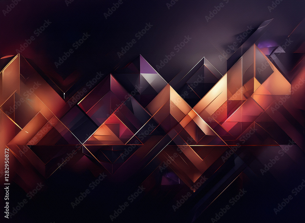 Abstract geometric shapes with warm tones on a dark background ...