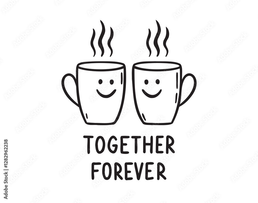 Vector de Stock Cute friendship with cups of tea doodle hand drawn icon ...