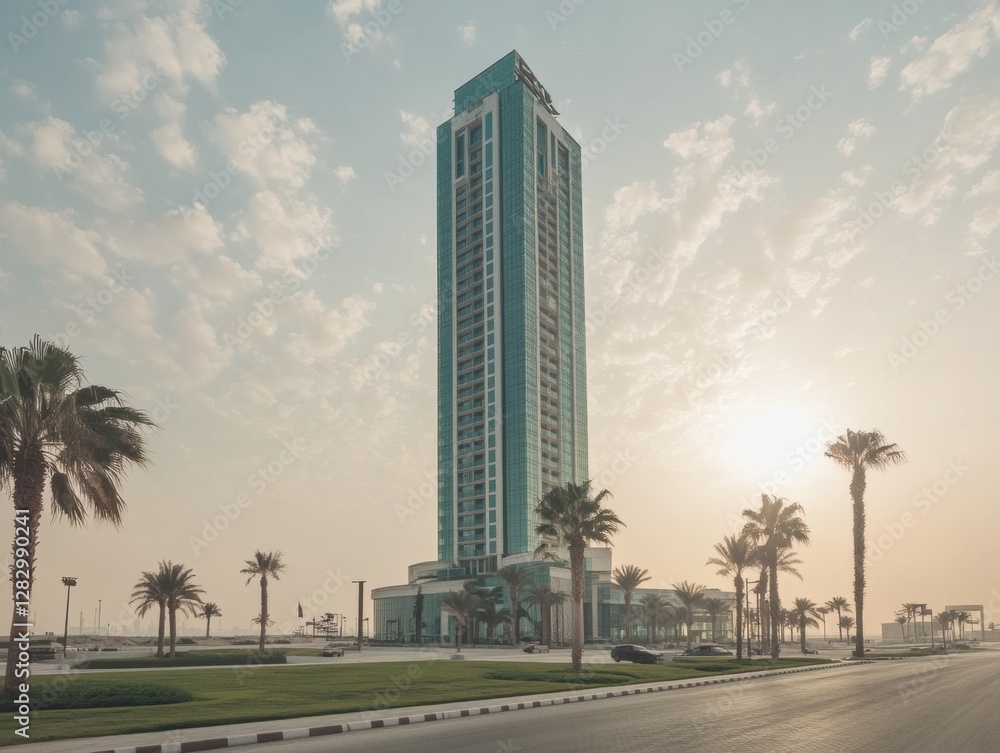 Modern skyscraper rising at sunset urban landscape architectural ...