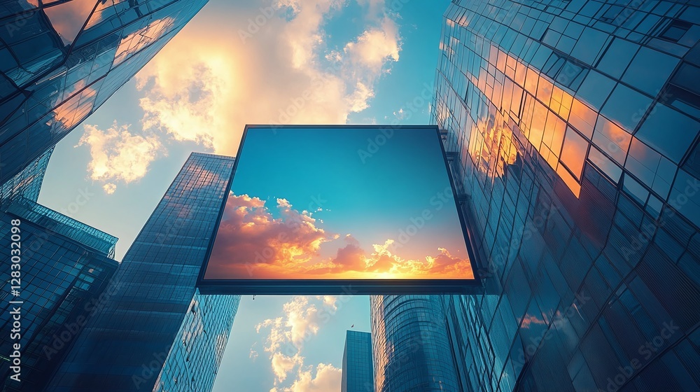 city commercial urban building billboard mockup with illuminated ...