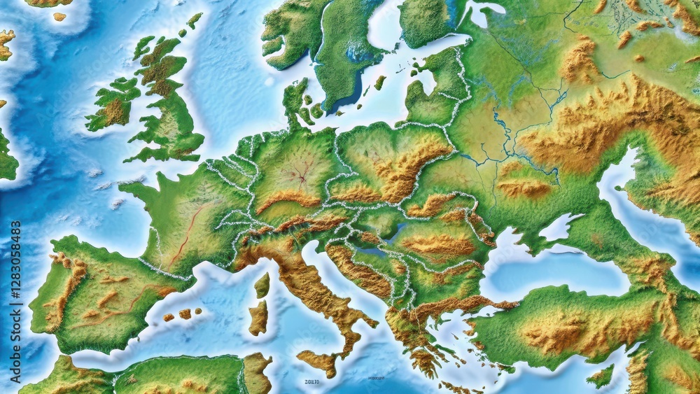 Detailed map of Europe with borders of regions and countries ...