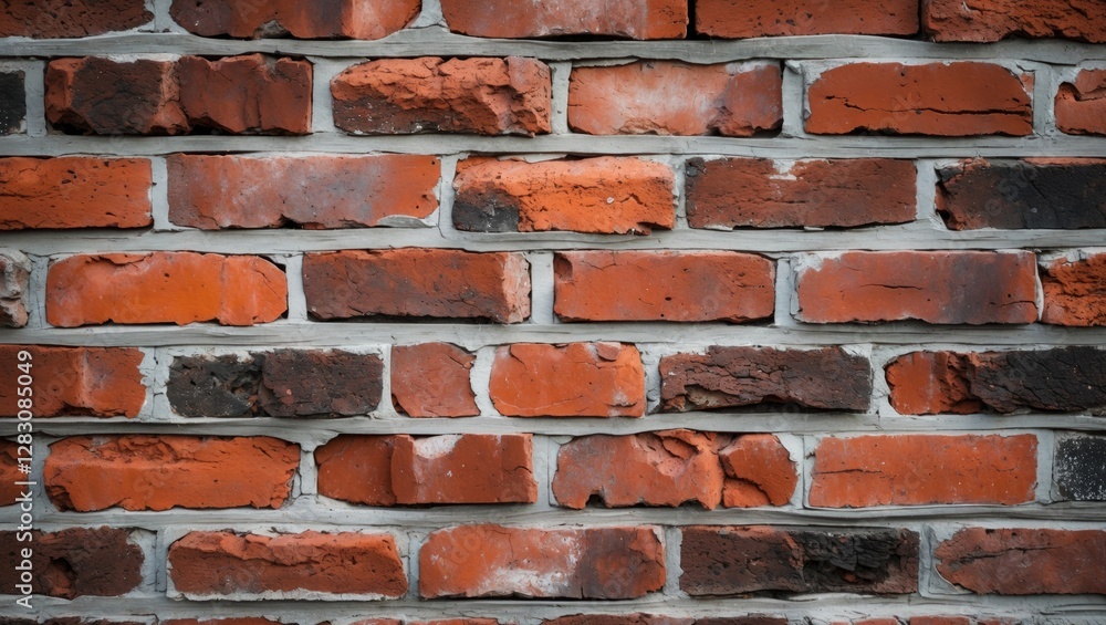 Textured red brick wall with variations in color and size of bricks ...