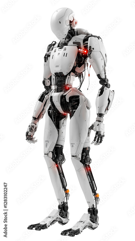 The images depict humanoid robots with exposed wiring and mechanical ...
