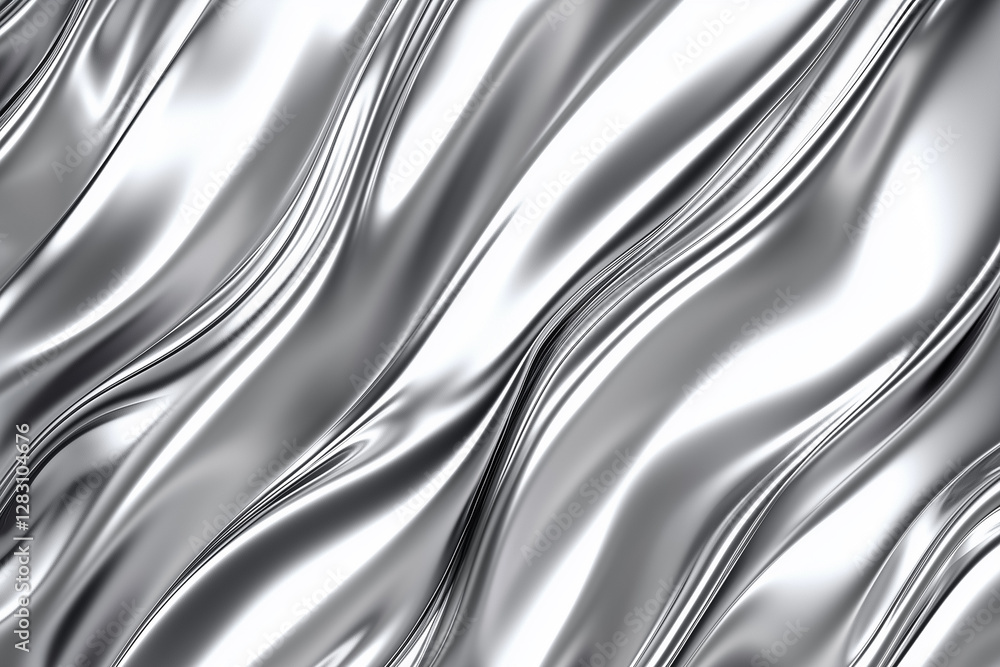 Silver Liquid Metal Background with Smooth Curves and Reflective ...