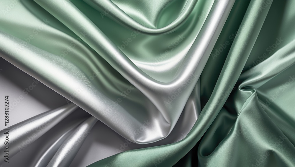 Satin fabric texture in sage green and grey highlighting elegant ...