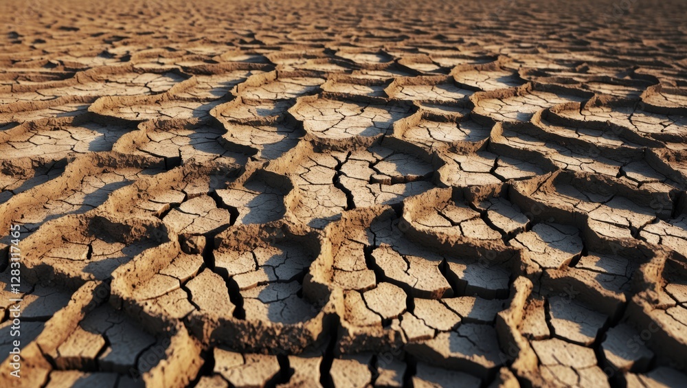 Dried cracked earth surface texture with deep fissures illustrating ...