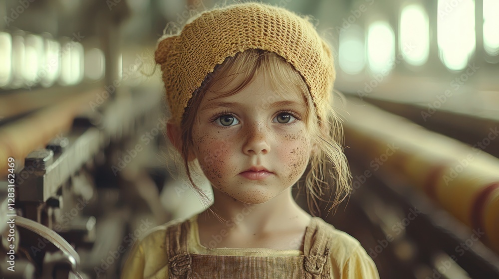 Child Labor A young child with dirt-smudged cheeks works in a dimly lit ...