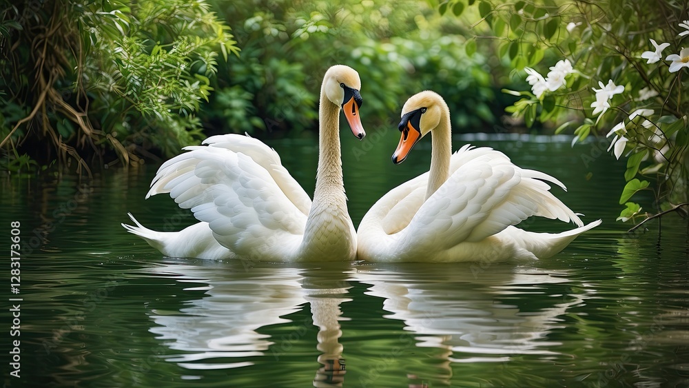 "Classic Love Symbol: Two Swans Forming a Heart, Isolated on ...