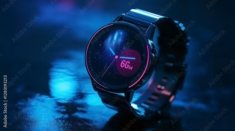 Time's Embrace: A sleek smartwatch displays a vibrant interface, its ...