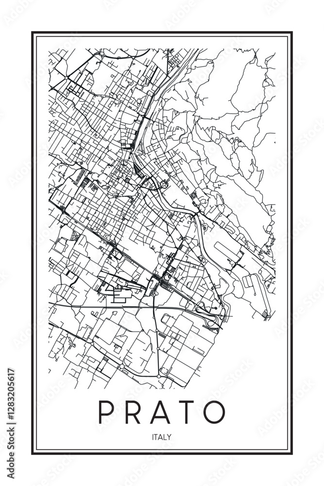 Printable downtown road map poster of the Italian city of PRATO on ...