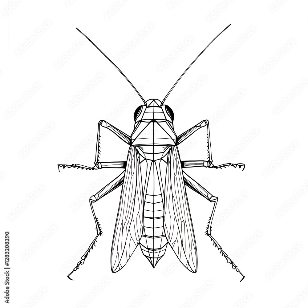 Geometric Grasshopper: A Detailed Line Drawing of an Insect Stock ...