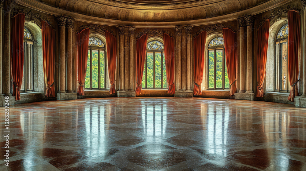 Ballroom interior in medieval royal castle. Vector cartoon illustration ...