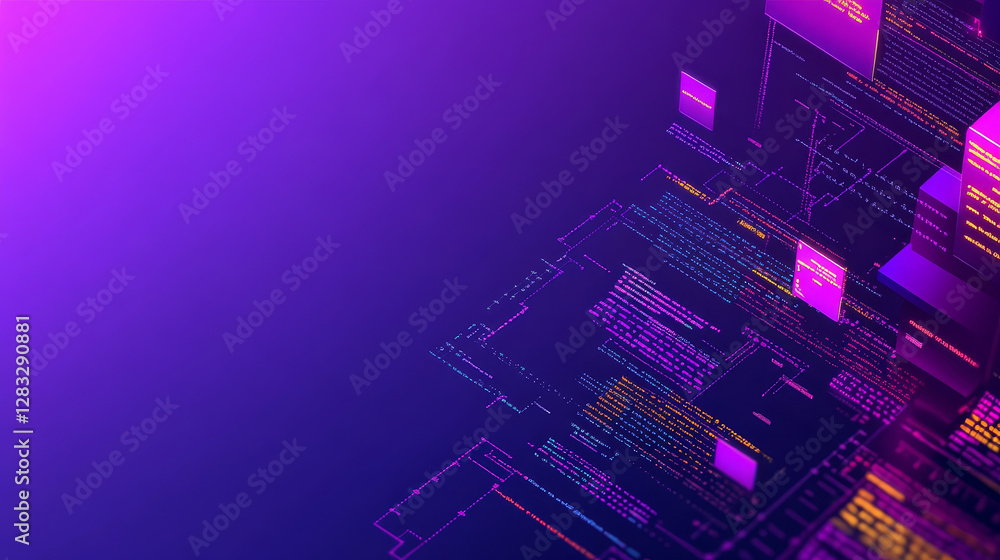 Hackathon isometric landing page. 3d typography with binary code on ...