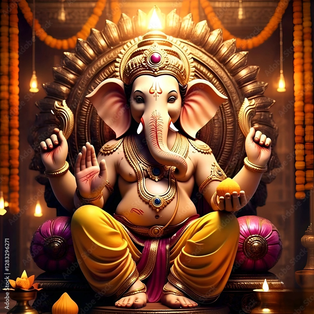 Ganpati Bappa Photo HD 4K | Lord Ganesha Seated in a Divine Temple with ...