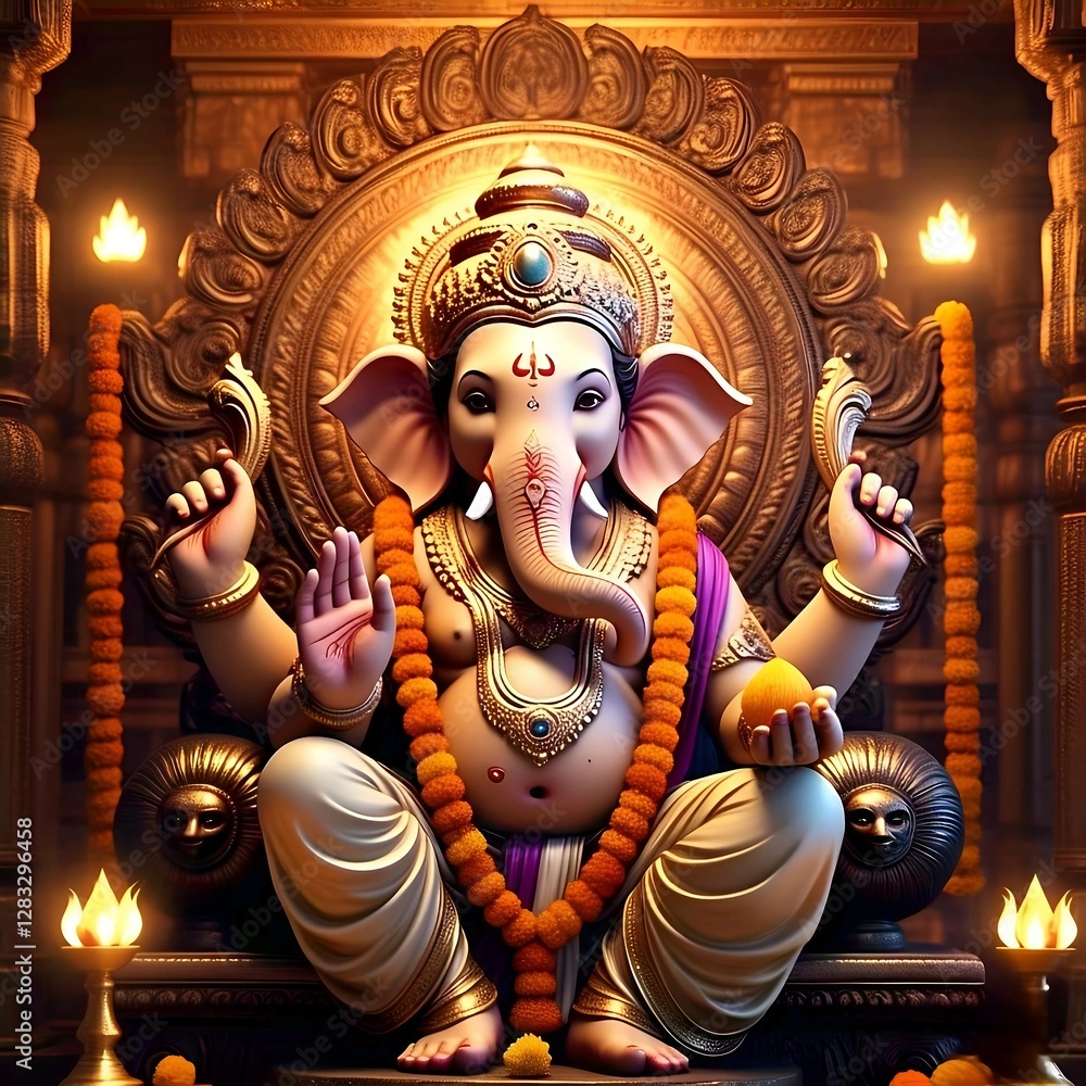 Ganpati Bappa Photo HD 4K | Lord Ganesha Seated in a Divine Temple with ...