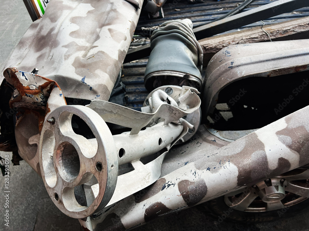 Damaged metal components showcasing mechanical failure after an ...