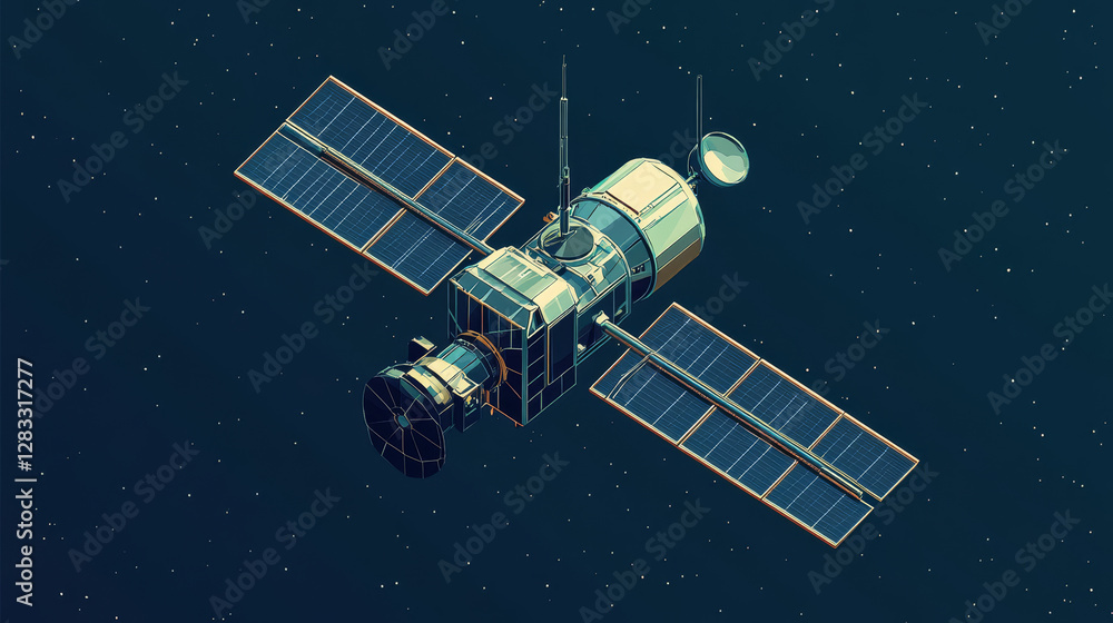 Isometric artificial satellite send radio telecommunication signal ...