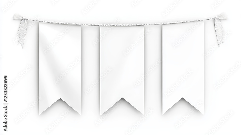 Blank white vinyl banners, flags and pennants template. Mockup of empty ...