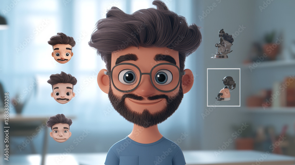 Young man face avatar construction kit with different haircuts and eyes ...