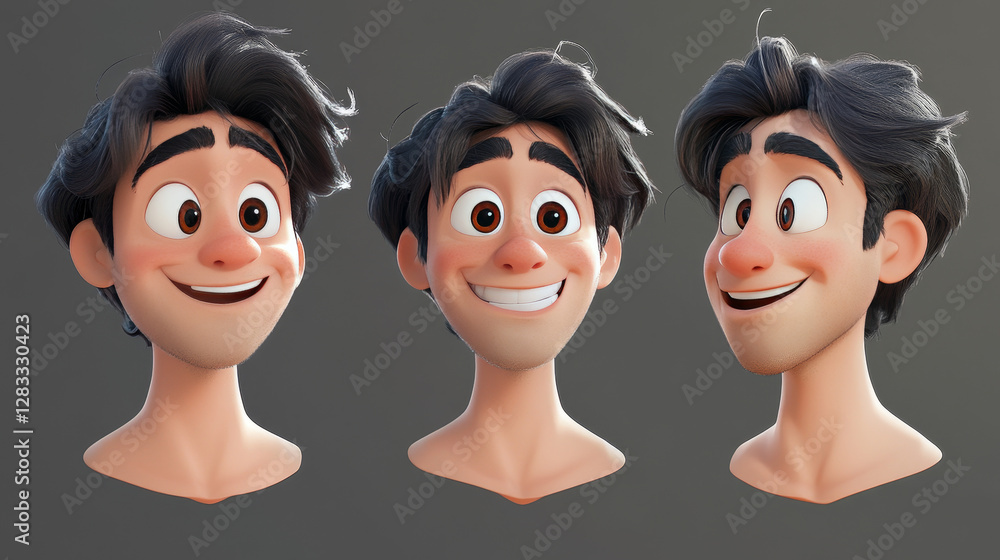 Young man face avatar construction kit with different haircuts and eyes ...