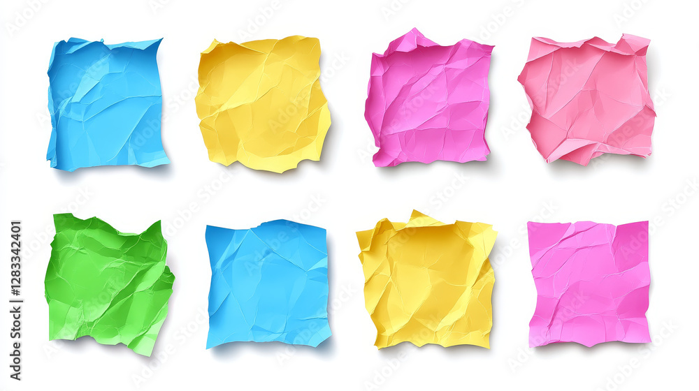 Ilustración de Stock Glued stickers texture, colorful crumpled paper ...