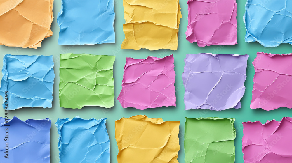 Ilustración de Stock Glued stickers texture, colorful crumpled paper ...