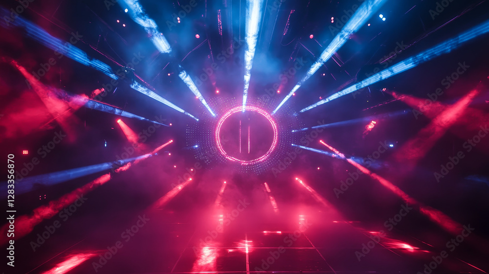 Red and blue laser light for concert background. Dance party event with ...