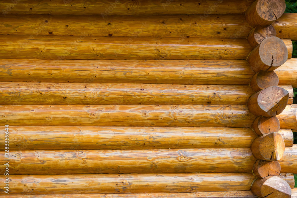 Log cabin wooden wall texture with natural wood grain and knot Stock ...