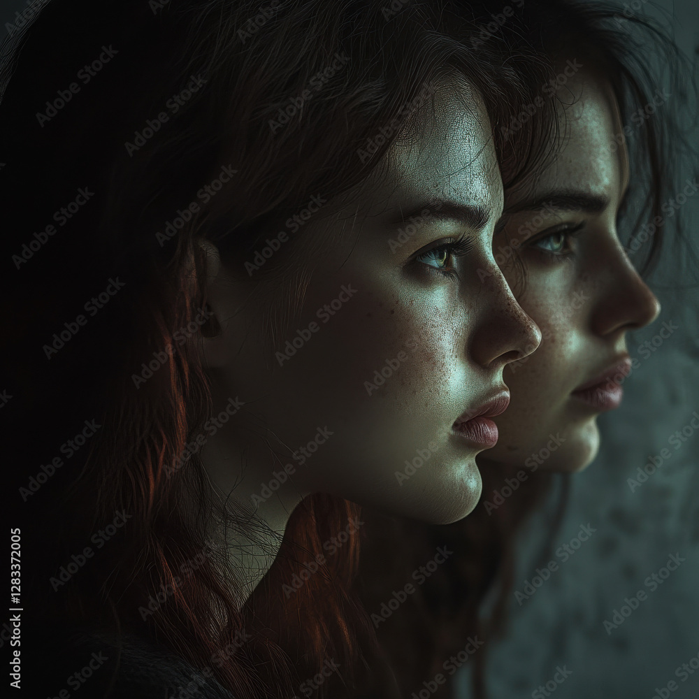 Jealousy, two friends standing together while one looks away with envy ...