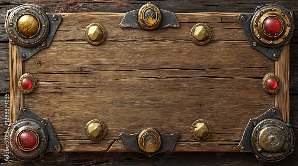 Wood pirate ui game frame and board button vector. Wooden texture menu ...