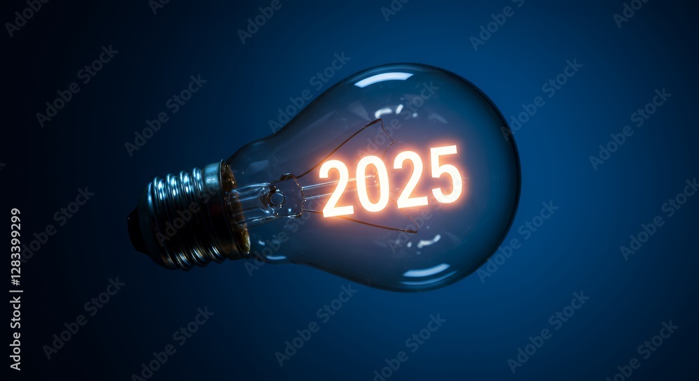 Illuminated 2025 Light Bulb Concept for Future Ideas and Innovation ...