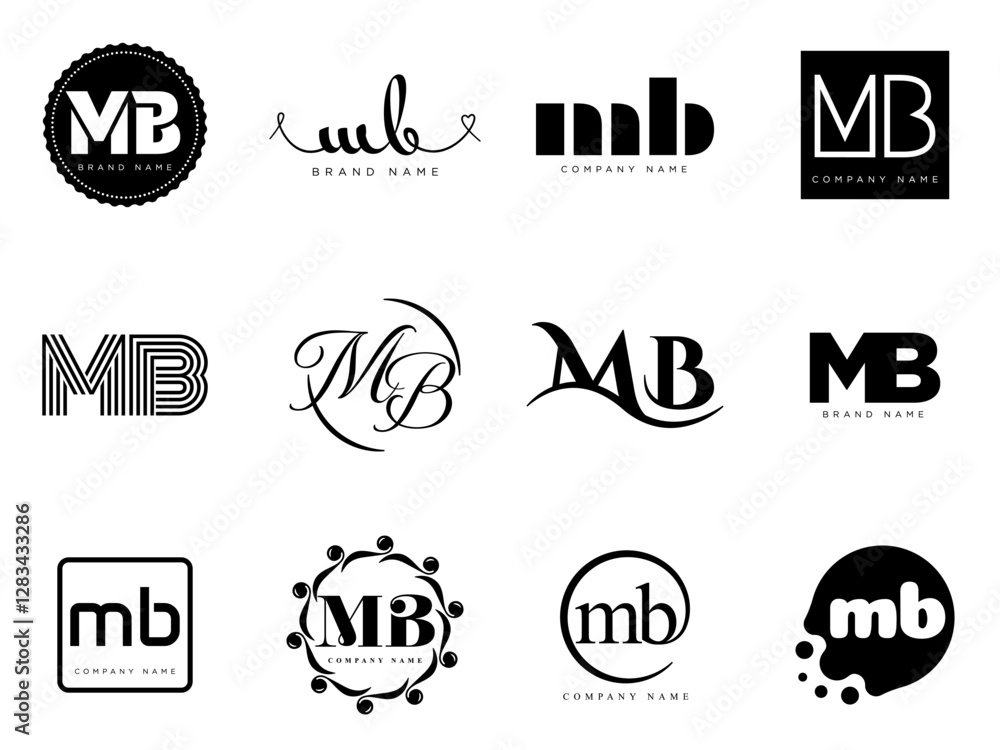 MB logo company template. Letter m and b logotype. Set different ...