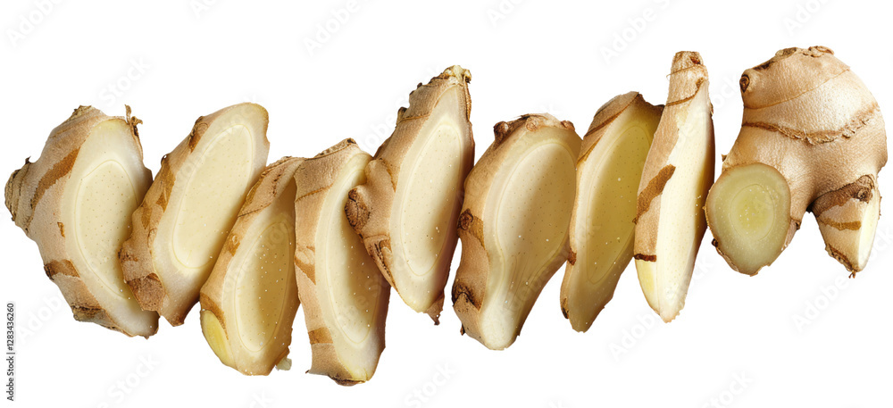 Sliced ginger on a transparent background, capturing the natural look ...