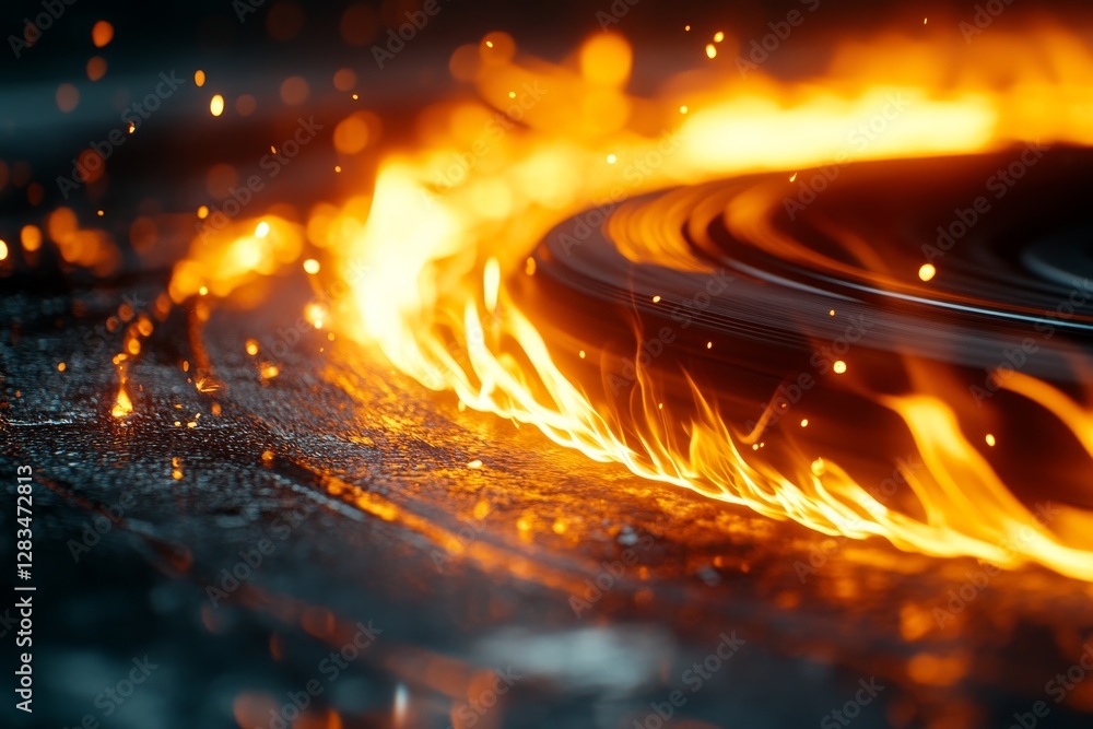 Fire and rubber create intense visual spectacle during tire burnout at ...
