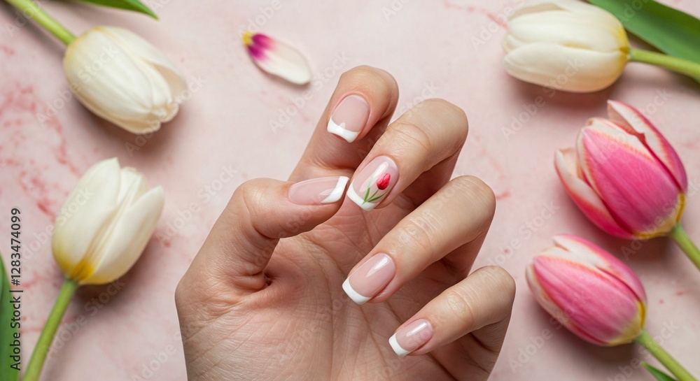 French manicure tulip design on one finger – an aesthetic spring nail ...